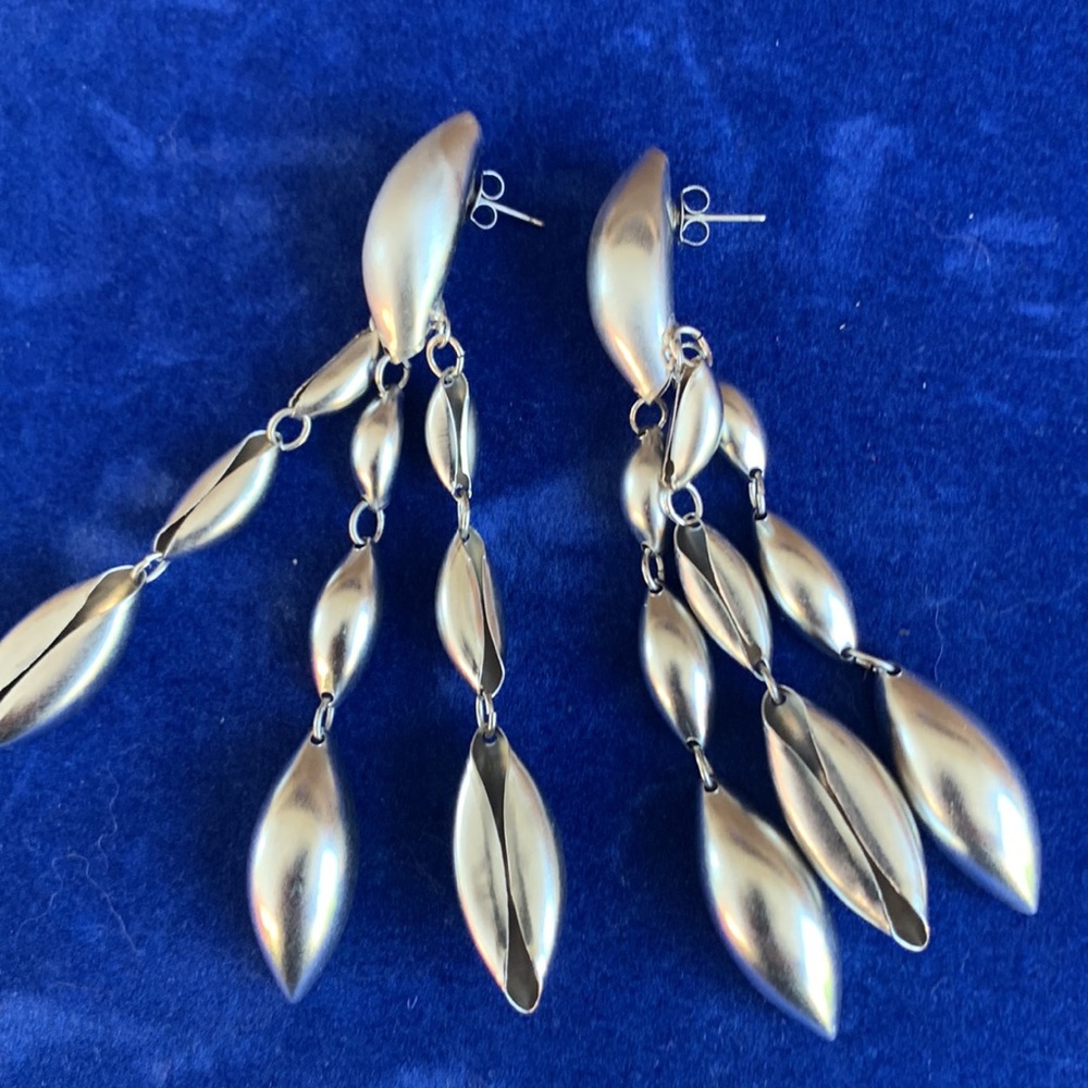Vintage Laura Vogel Silver Plate Drop Earrings - Gem